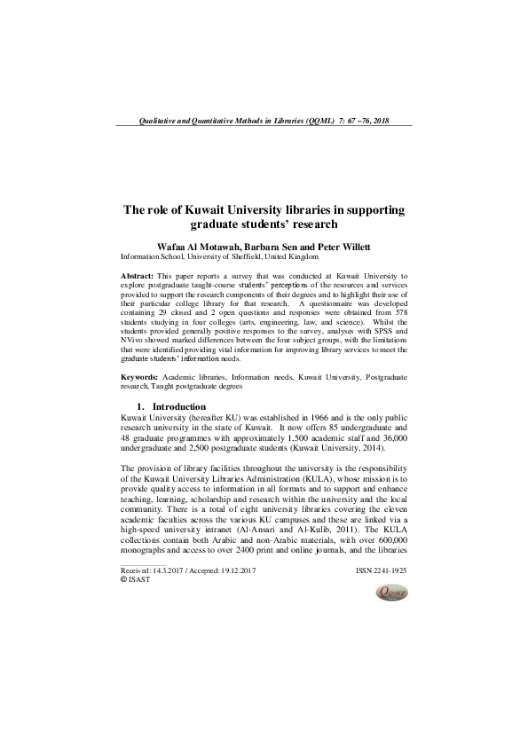 (PDF) The role of Kuwait University libraries in supporting graduate ...