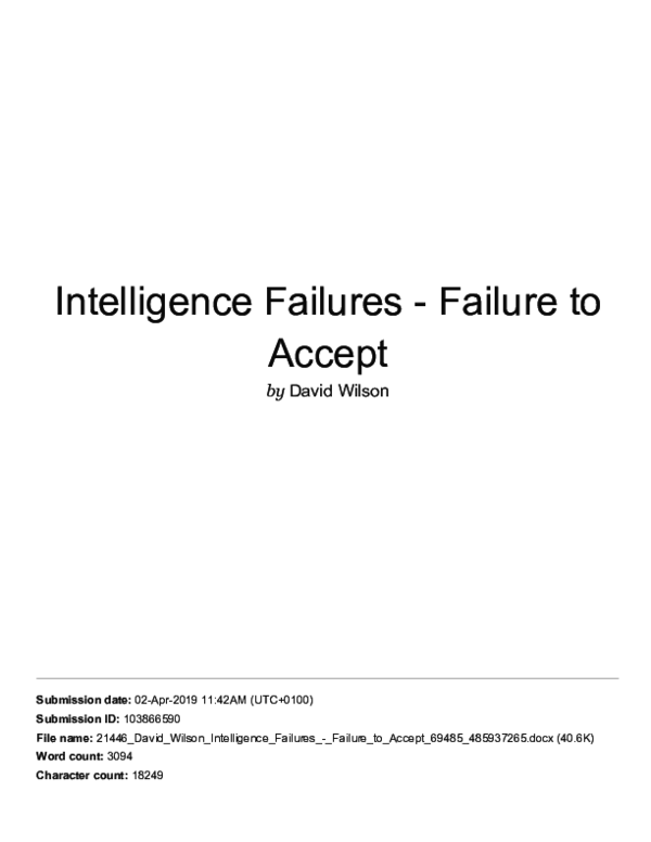 (PDF) Intelligence Failures -Failure to Accept