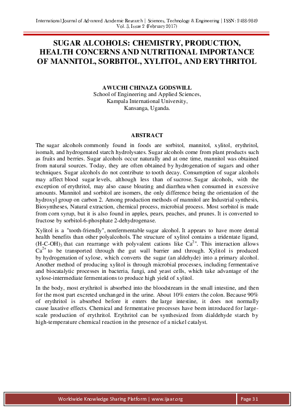 (PDF) Sugar Alcohols: Chemistry, Production, Health Concerns and ...