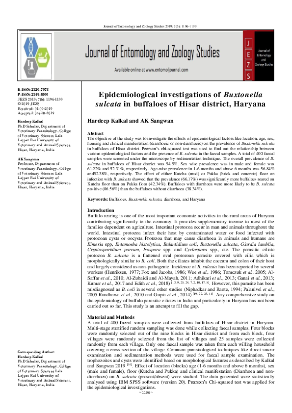 (PDF) Epidemiological investigations of Buxtonella sulcata in buffaloes ...