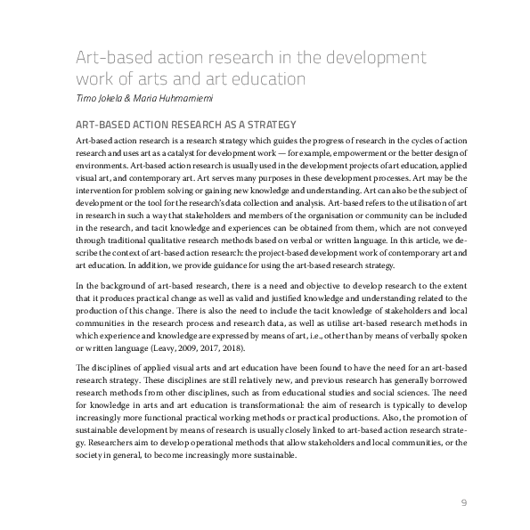 (PDF) Art-based action research in the development work of arts and art ...