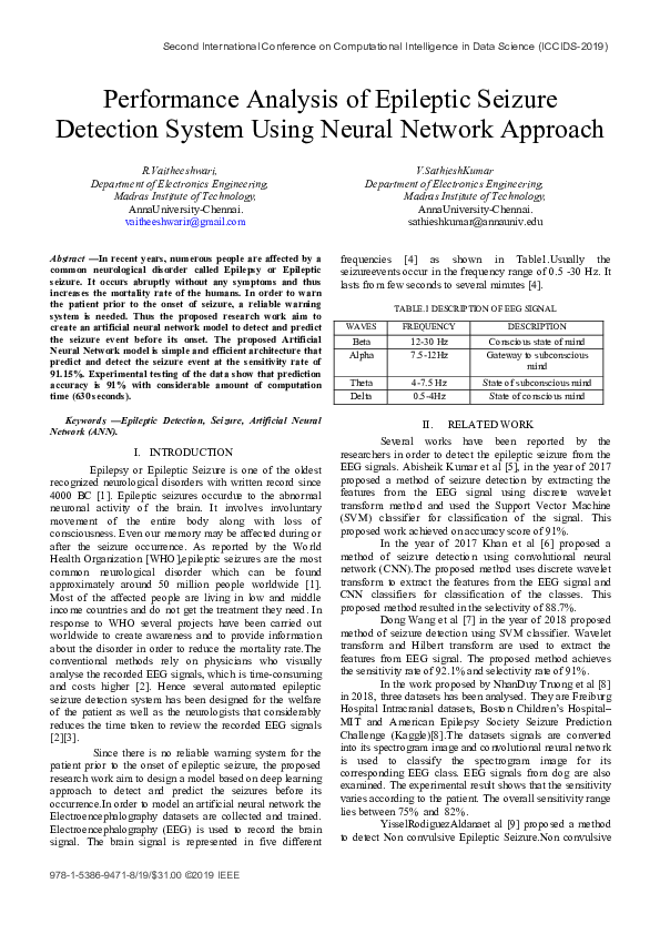 Pdf Performance Analysis Of Epileptic Seizure Detection System Using Neural Network Approach