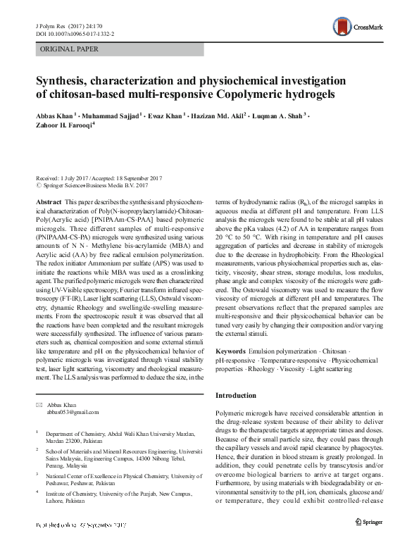 (PDF) Synthesis, characterization and physiochemical investigation of chitosan-based multi ...