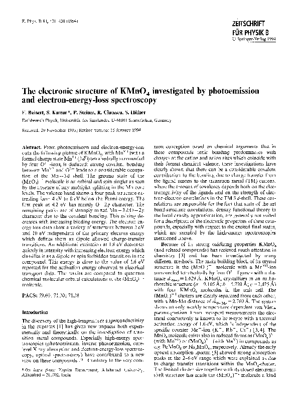 (PDF) The electronic structure of KMnO4 investigated by photoemission ...