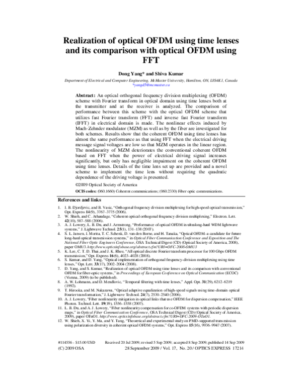Pdf Realization Of Optical Ofdm Using Time Lenses And Its Comparison With Optical Ofdm Using Fft