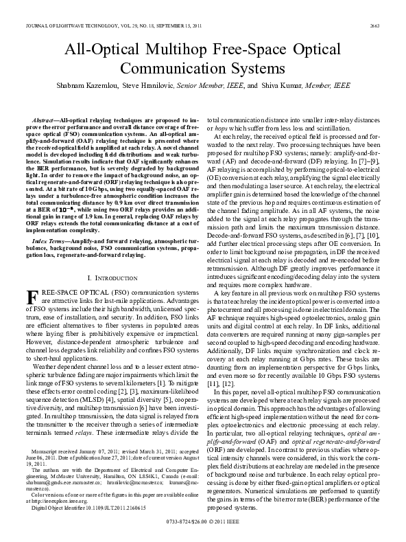(PDF) All-Optical Multihop Free-Space Optical Communication Systems