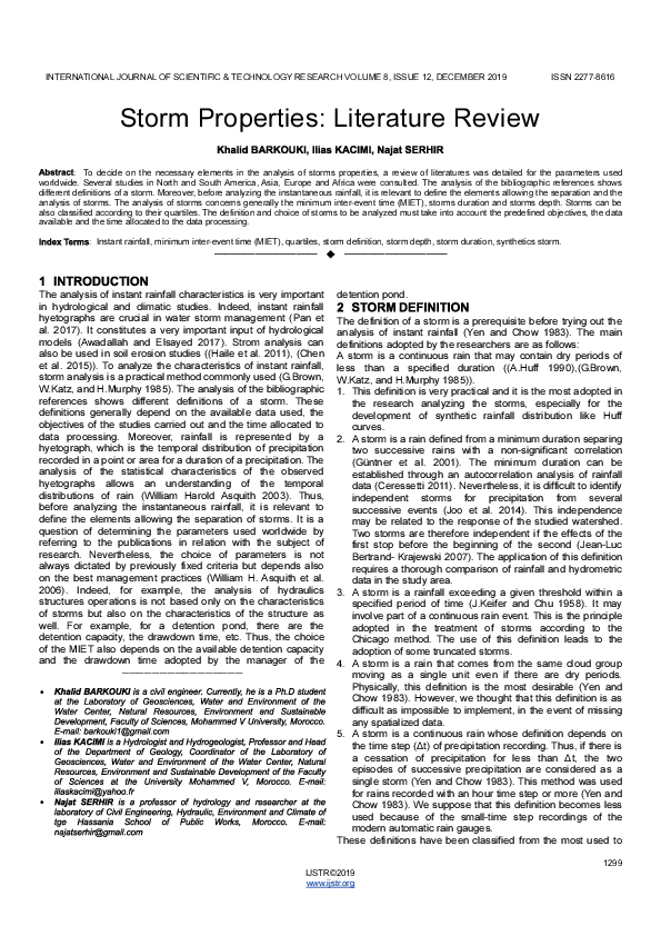(PDF) Storm Properties: Literature Review