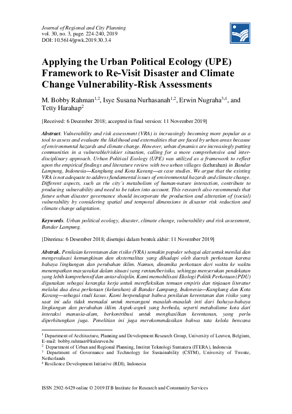 (PDF) Applying the Urban Political Ecology (UPE) Framework to Re-Visit ...