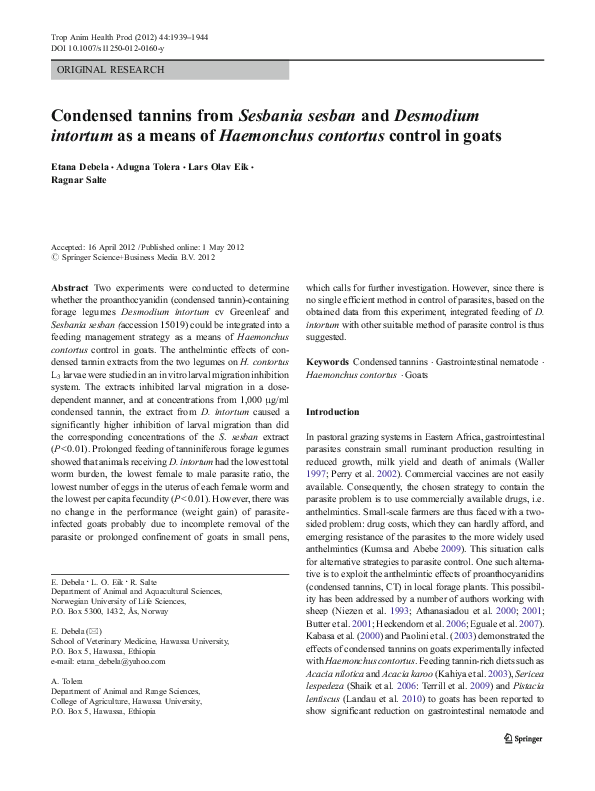 (PDF) Condensed tannins from Sesbania sesban and Desmodium intortum as ...