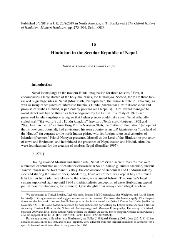(PDF) Hinduism in the Secular Republic of Nepal by David N. Gellner ...