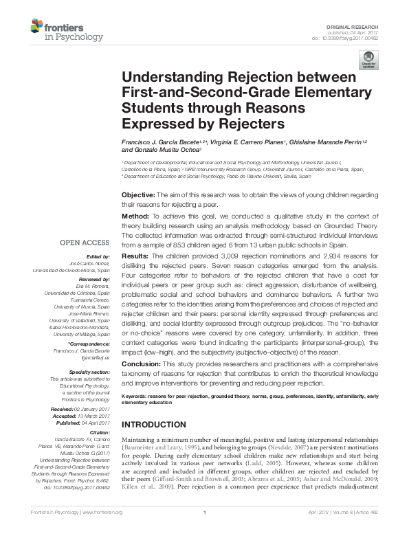 (PDF) Understanding Rejection between First-and-Second-Grade Elementary ...