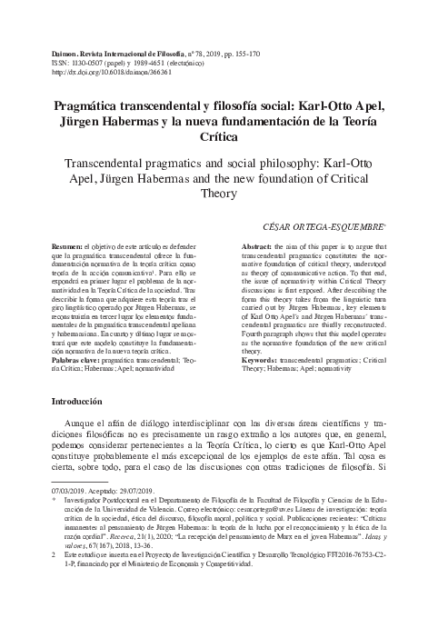 (PDF) Pragmática transcendental y filosofía social: Karl-Otto Apel, Jürgen Habermas y la nueva ...
