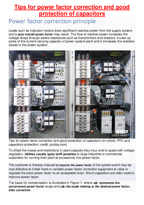 Pdf Tips For Power Factor Correction And Good Protection Of Capacitors Power Factor Correction