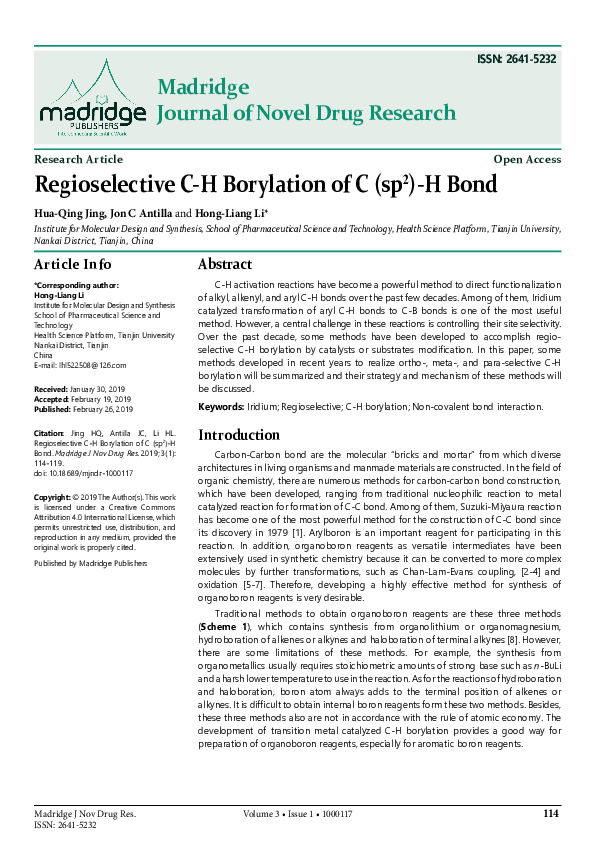 (PDF) Regioselective C-H Borylation of C (sp2)-H Bond