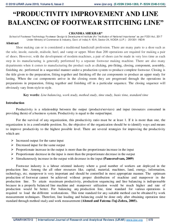 (PDF) "PRODUCTIVITY IMPROVEMENT AND LINE BALANCING OF FOOTWEAR ...