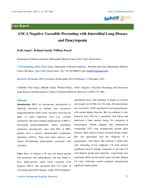 (PDF) Anca negative vasculitis presenting with interstitial lung ...