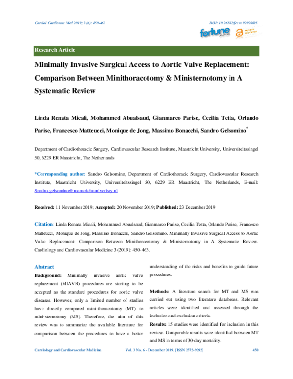 (PDF) Minimally invasive surgical access to aortic valve replacement ...
