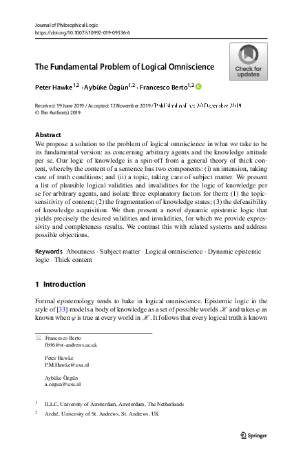 PDF The Fundamental Problem Of Logical Omniscience Journal Of PDF The Fundamental Problem Of Logical Omniscience Journal Of