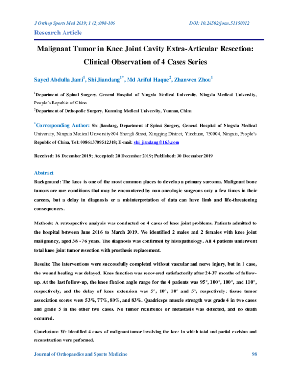(PDF) Malignant Tumor in Knee Joint Cavity Extra-Articular Resection ...