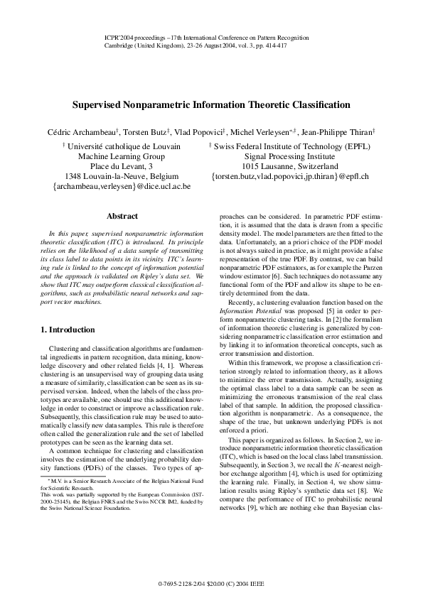 Pdf Supervised Nonparametric Information Theoretic Classification
