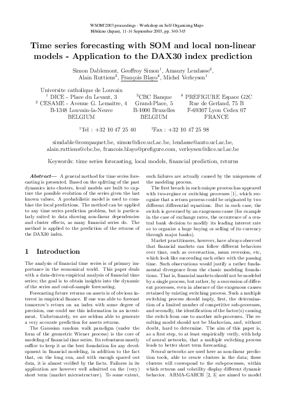 Pdf Time Series Forecasting With Som And Local Non Linear Models Application To The Dax30