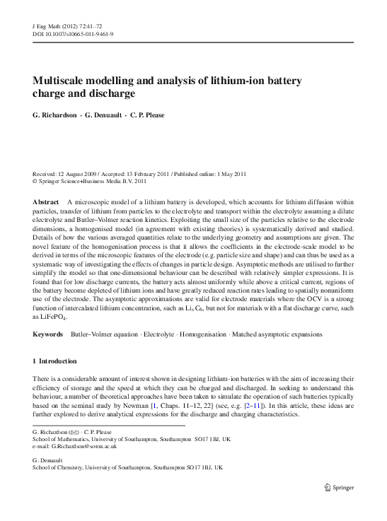 (PDF) Multiscale modelling and analysis of lithium-ion battery charge ...