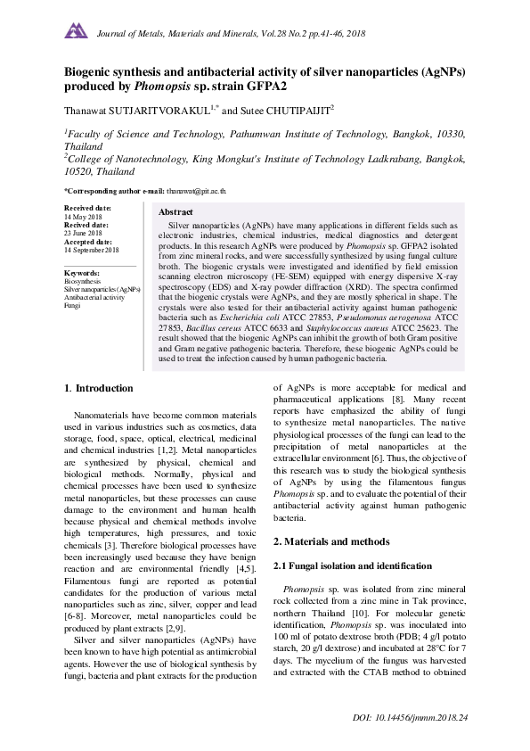 (PDF) Biogenic synthesis and antibacterial activity of silver nanoparticles (AgNPs) produced by ...