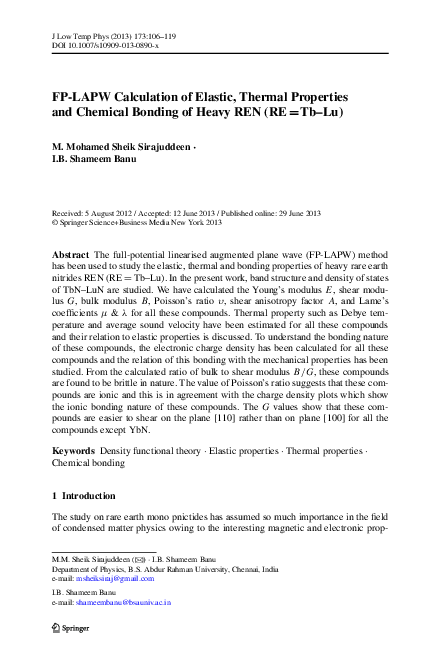 (PDF) FP-LAPW Calculation of Elastic, Thermal Properties and Chemical ...