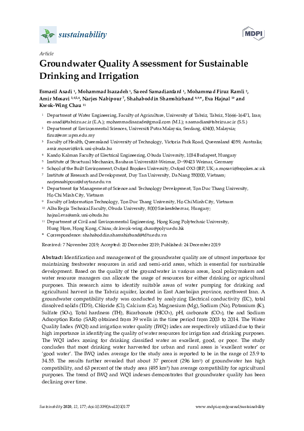(PDF) Groundwater Quality Assessment for Sustainable Drinking and ...