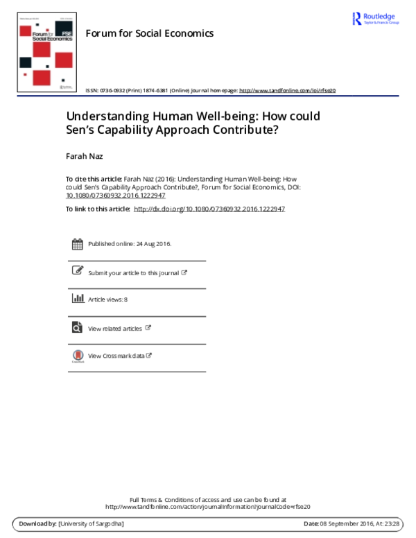 (PDF) Forum for Social Economics Understanding Human Well-being: How ...