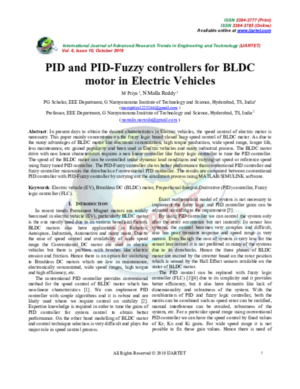 (PDF) PID and PID-Fuzzy controllers for BLDC motor in Electric Vehicles