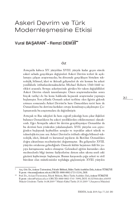 (PDF) Askeri Devrim ve Türk Modernleşmesine Etkisi