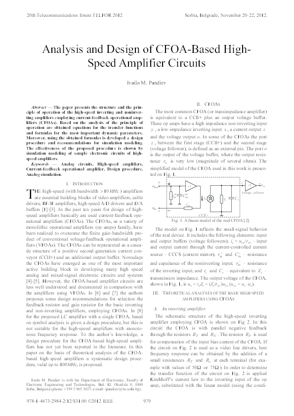 (PDF) Analysis and design of CFOA-based highspeed amplifier circuits