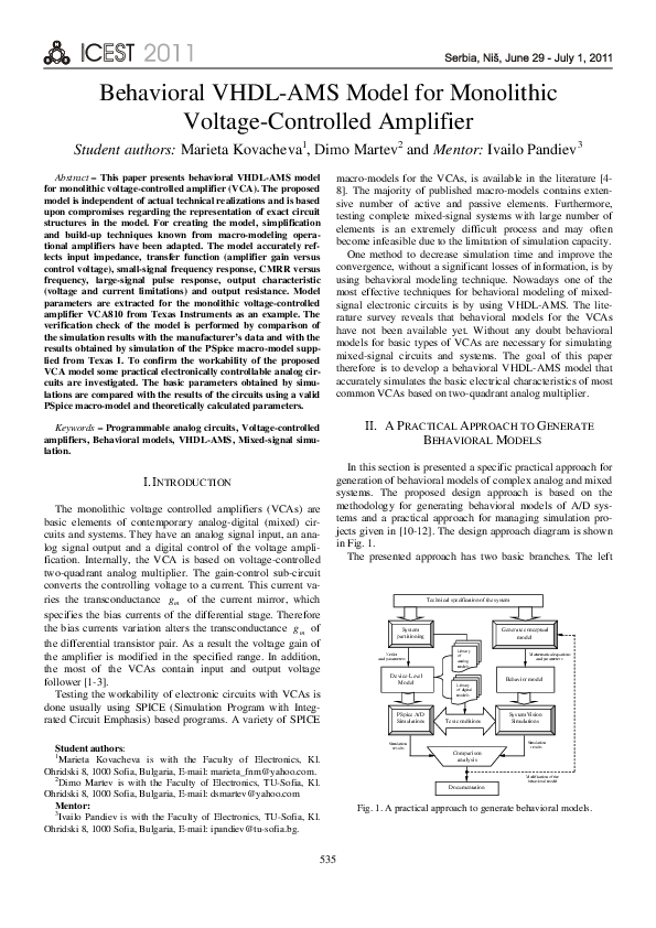 Pdf Behavioral Vhdl Ams Model For Monolithic Voltage Controlled Amplifier