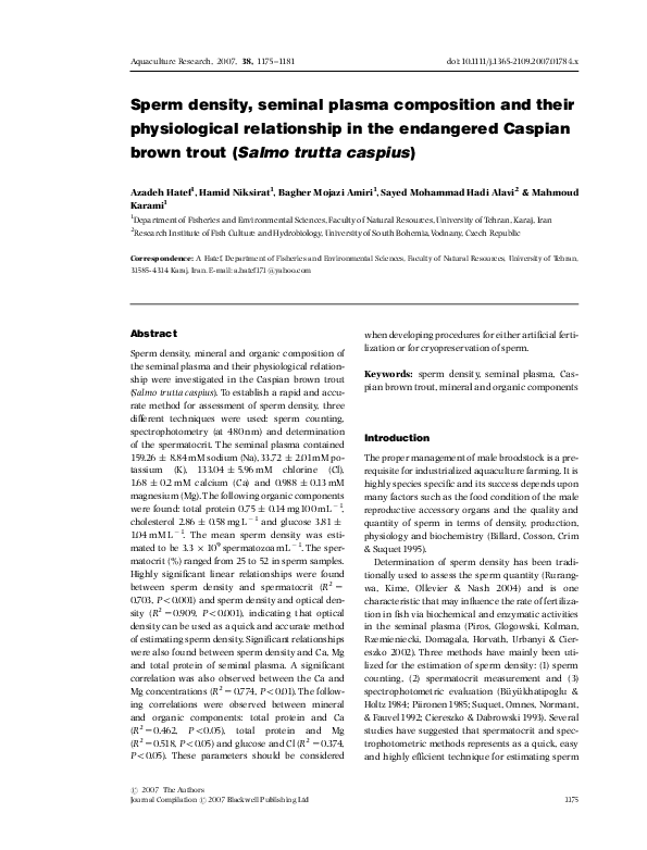 (PDF) Sperm density, seminal plasma composition and their physiological ...