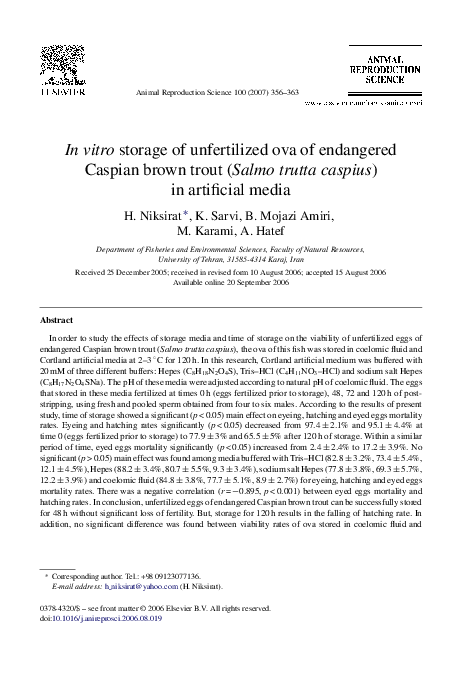 (PDF) In vitro storage of unfertilized ova of endangered Caspian brown ...