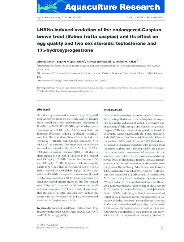 (PDF) LHRHa-induced ovulation of the endangered-Caspian brown trout ...