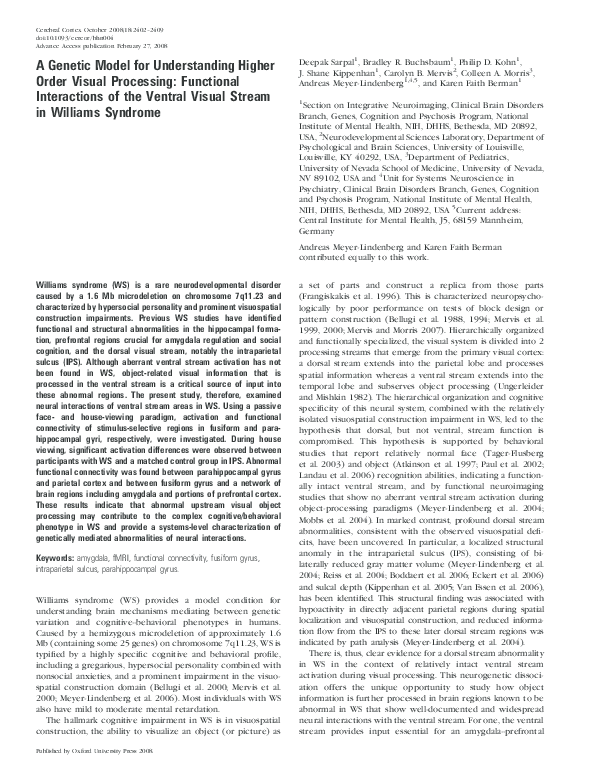 (PDF) A Genetic Model for Understanding Higher Order Visual Processing ...
