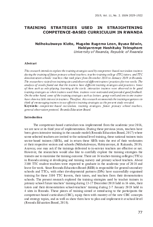 (PDF) Training Strategies used in Stregnthening CBC in Rwanda