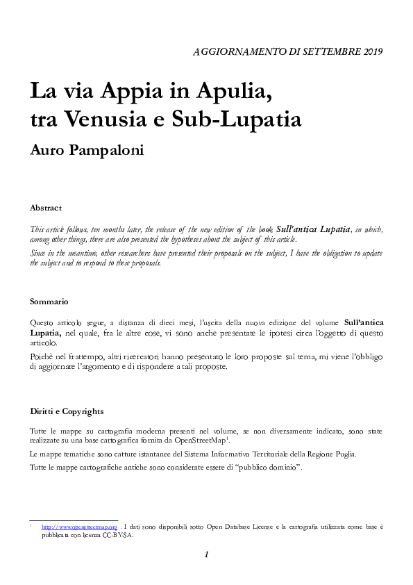 (PDF) La via Appia in Apulia, tra Venusia e Sub-Lupatia