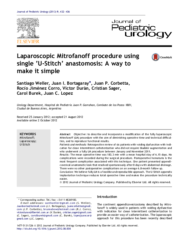 (PDF) Laparoscopic Mitrofanoff procedure using single ‘U-Stitch ...