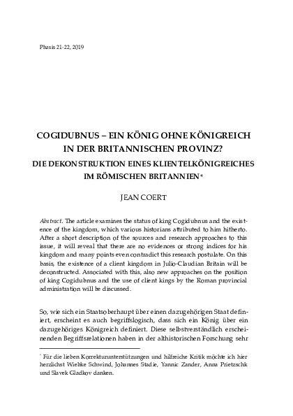 (PDF) Cogidubnus – ein König ohne Königreich in der britannischen ...