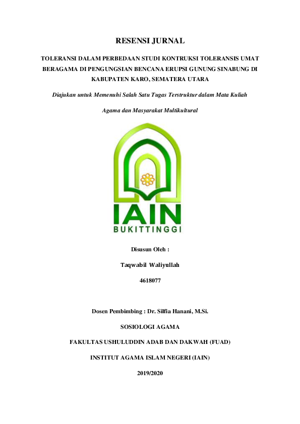 (DOC) Resensi Jurnal toleransi Perbedaan Antaretnik dan Agama | Taqwabil Waliyyllah - Academia.edu