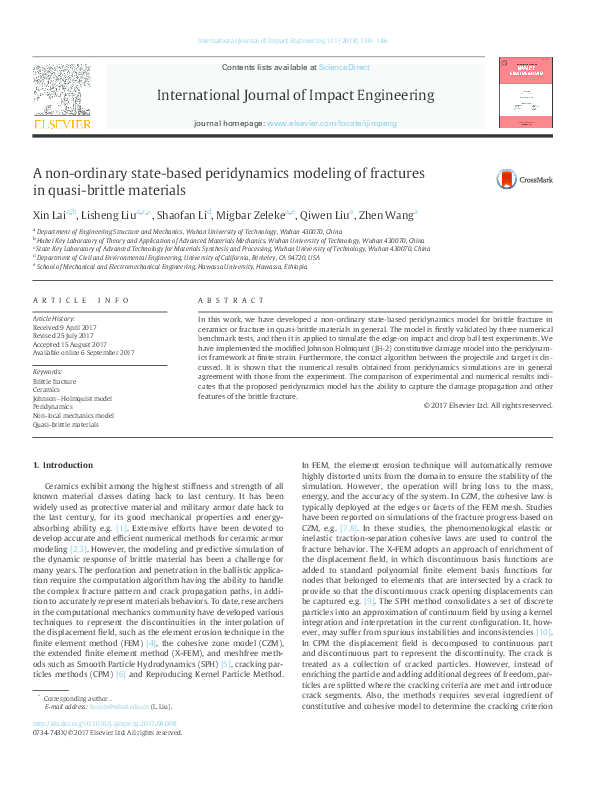 Pdf A Non Ordinary State Based Peridynamics Modeling Of Fractures In