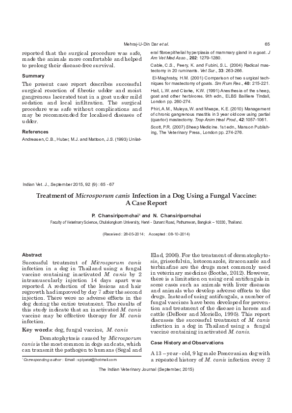 (PDF) Management of chronic gangrenous mastitis in 3 year old cow using ...
