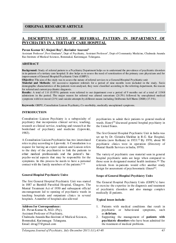 (PDF) A DESCRIPTIVE STUDY OF REFERRAL PATTERN IN DEPARTMENT OF ...
