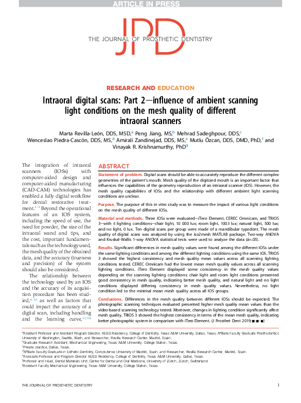 (PDF) Intraoral digital scans: Part 2dinfluence of ambient scanning ...