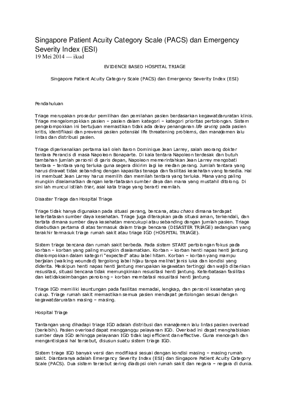 (PDF) Singapore Patient Acuity Category Scale (PACS) dan Emergency ...