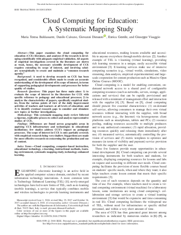 (PDF) Cloud Computing for Education: A Systematic Mapping Study