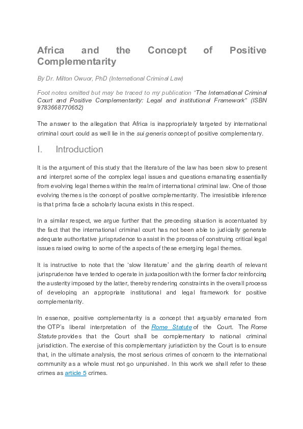 (PDF) Africa and the concept of positive complementarity